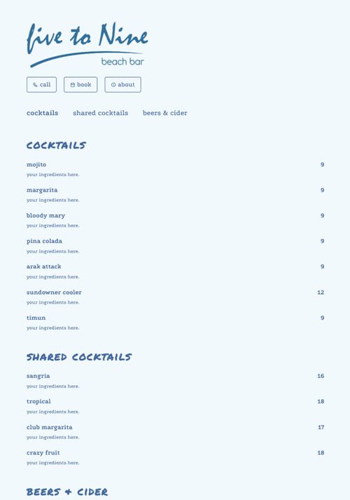 Free Simple Menu Template | Menuzen